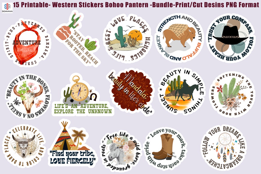 15 Western Boho Digital-stickers Printable - Etsy