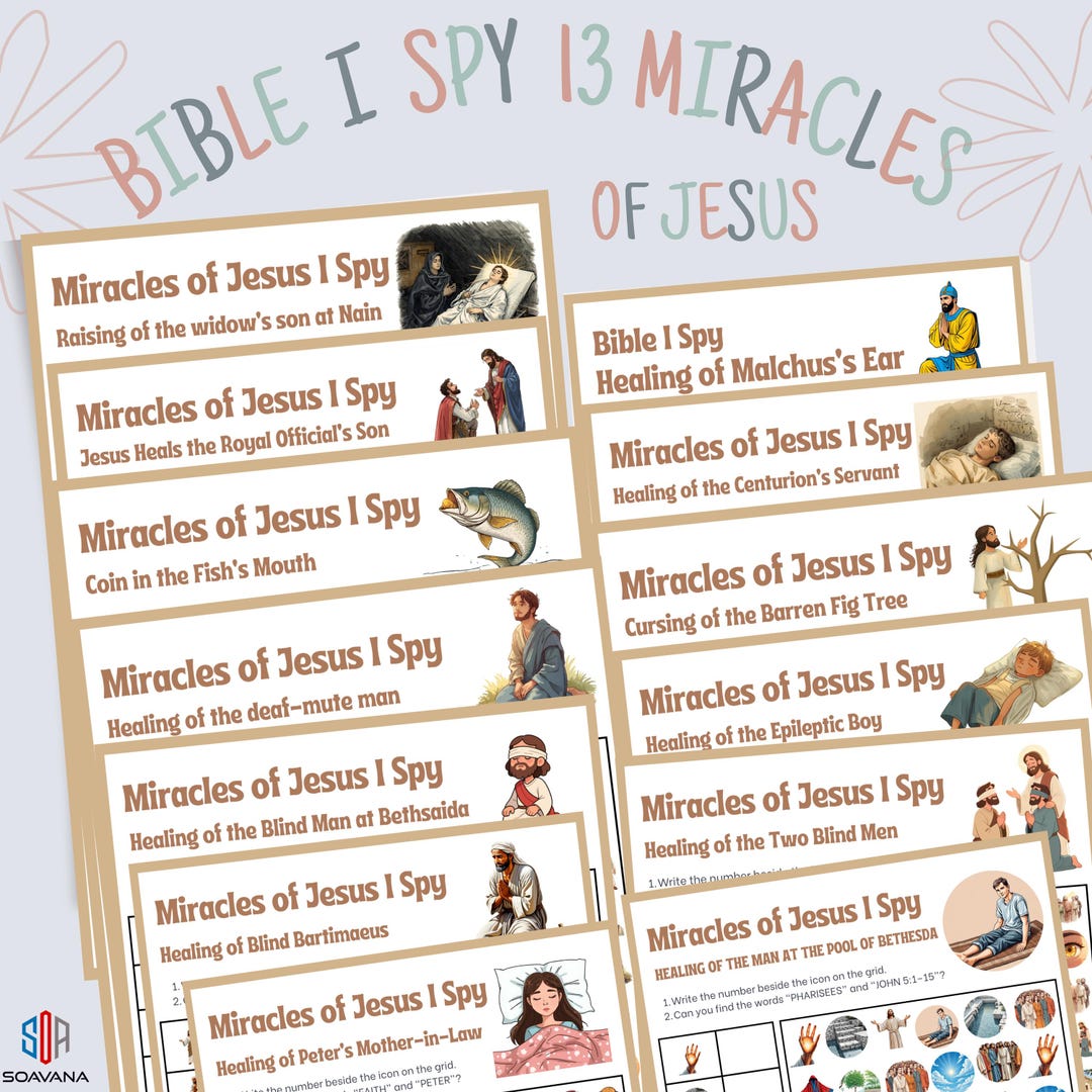 13 Bible I Spy–miracles of Jesus Printable|healing the Blind Man,deaf ...
