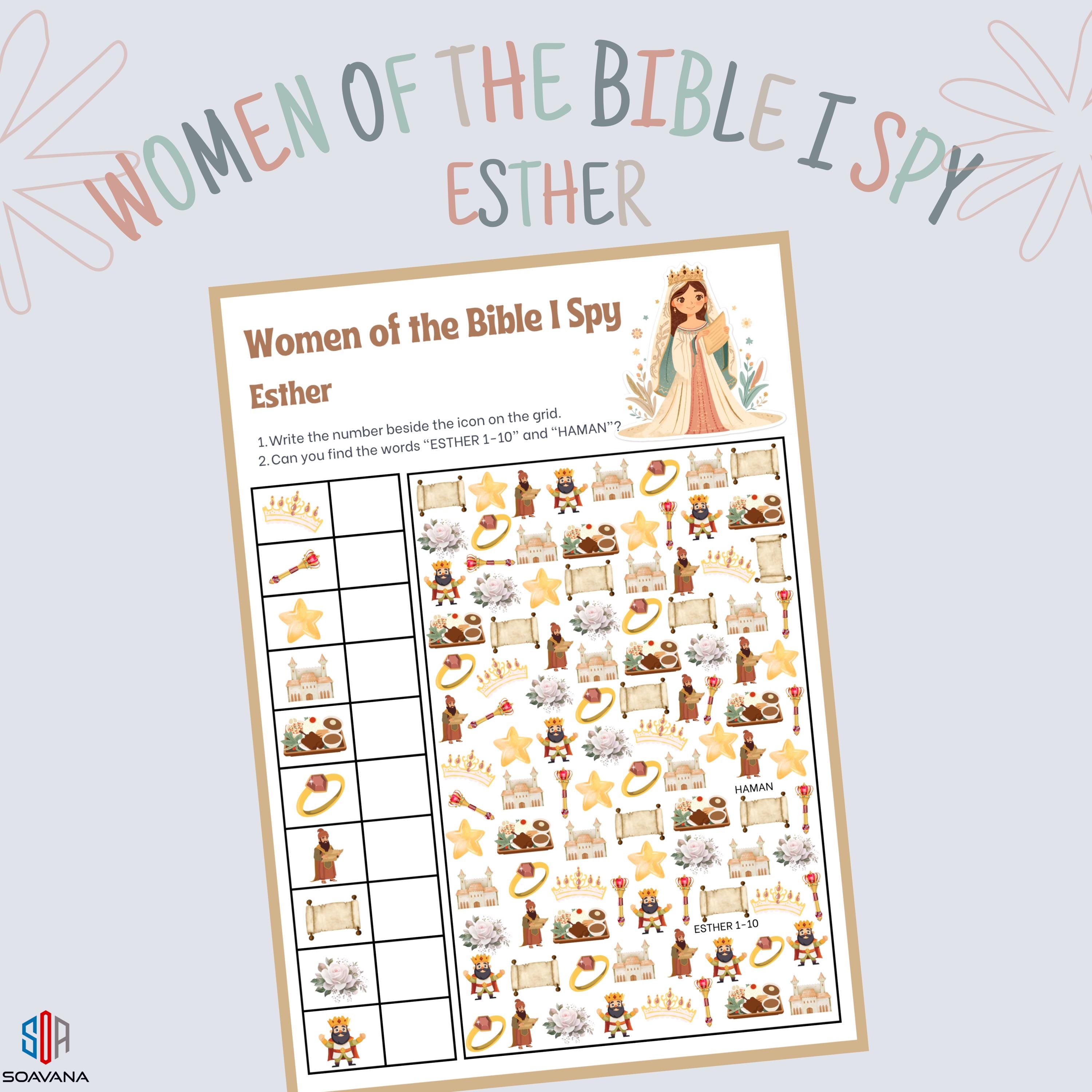 Queen Esther Bible I Spy Printable|bible Story Activity for Kids|sunday ...