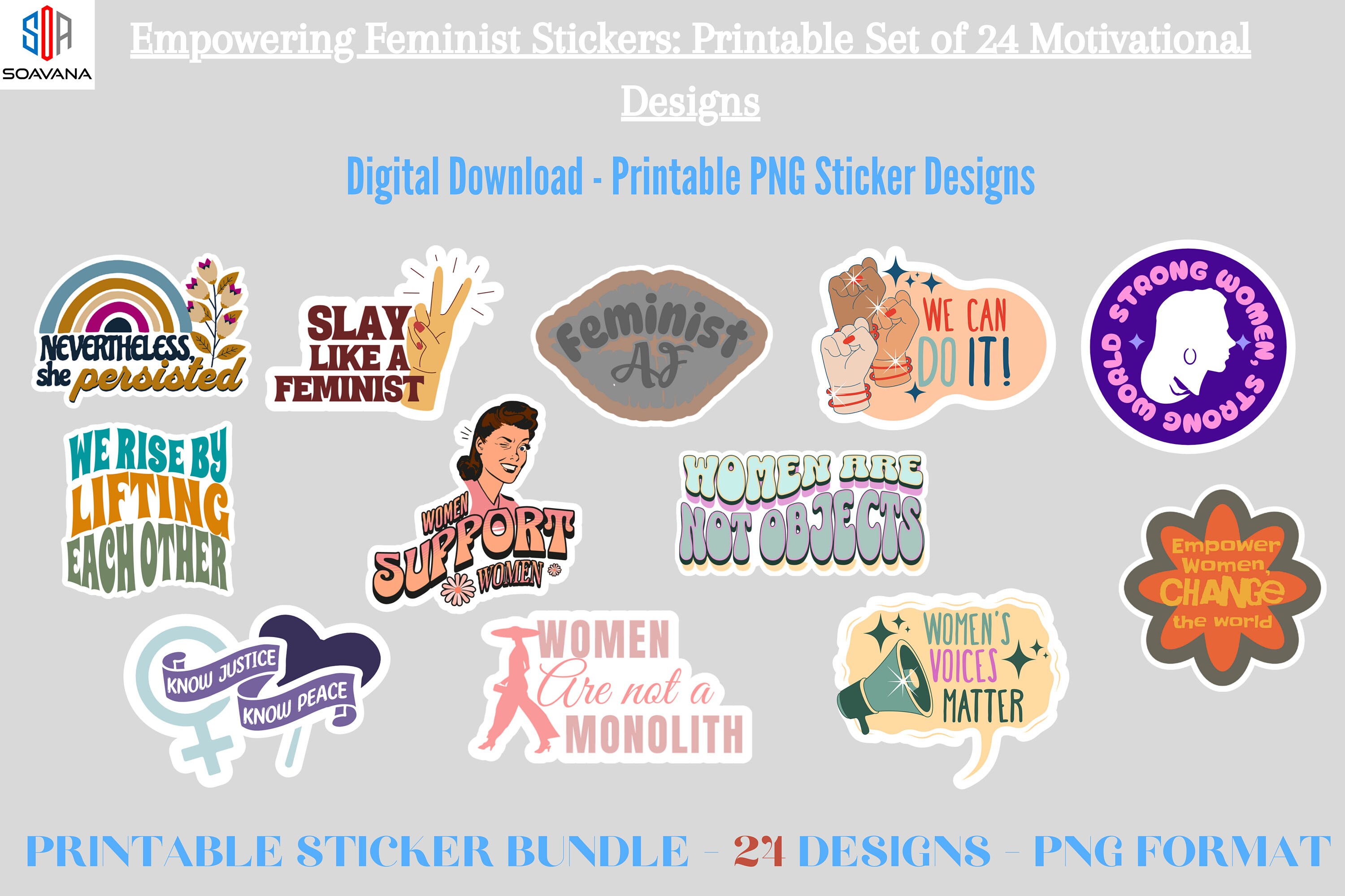 24 Set Feminist Printable Stickers for Independent Women Png,digital ...