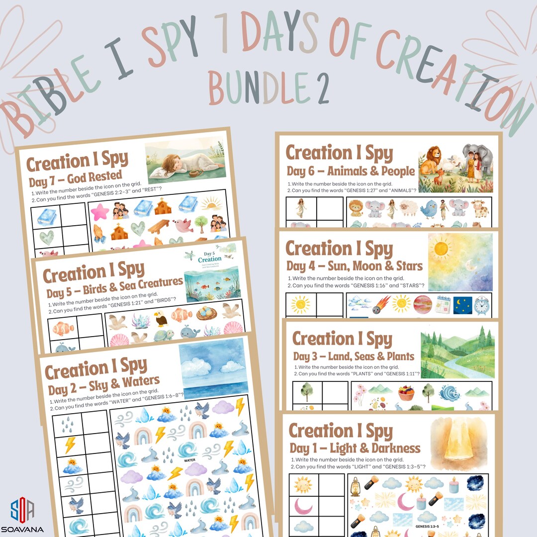 7 Days of Creation Bible I Spy Bundle | Christian Printable Activities ...