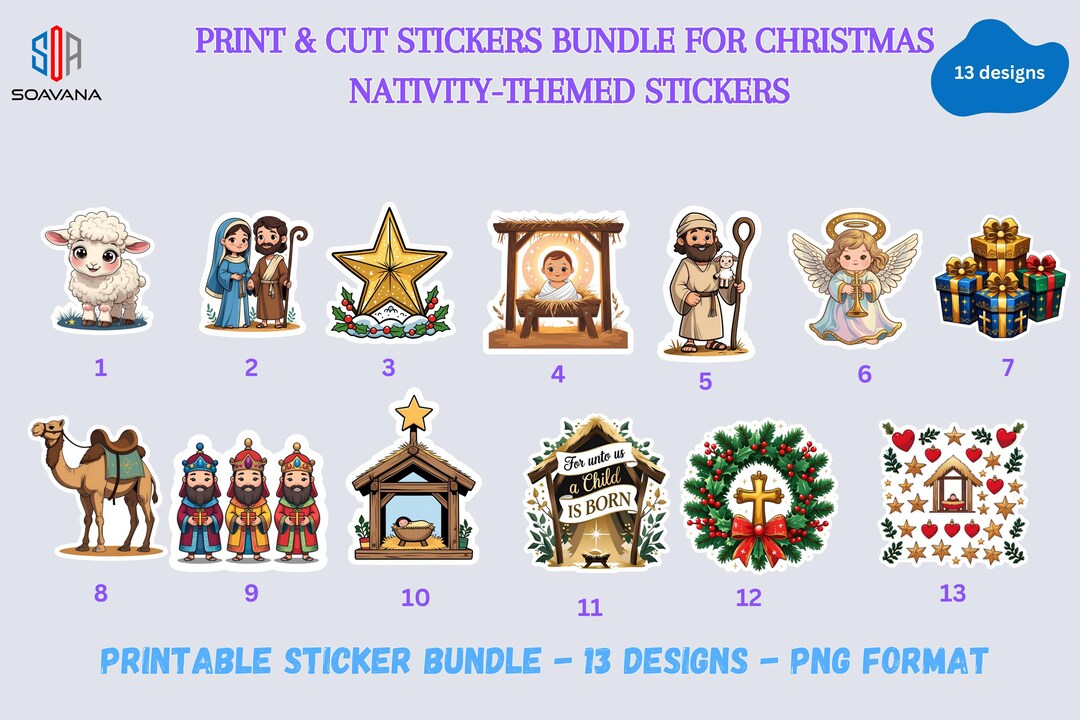 Christmas Nativity Sticker Bundle – 13 PNG + 13 PDF – Digital Download ...