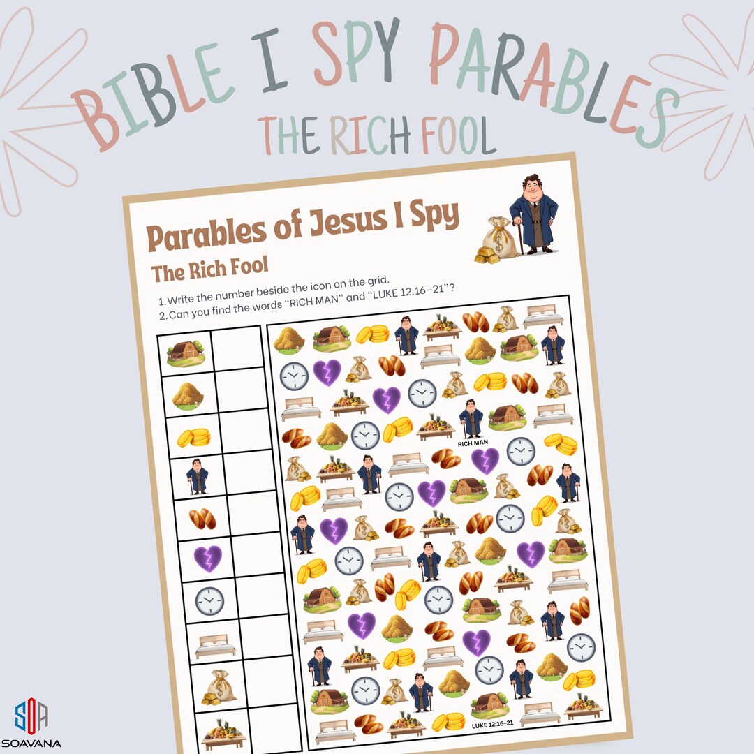 Bible I Spy Parable of the Rich Fool | Luke 12:16-21 Printable ...