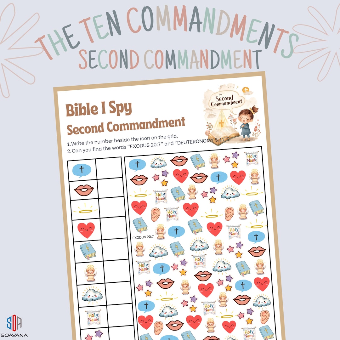 Bible I Spy Second Commandment Printable Kid|catholic Church Activity ...