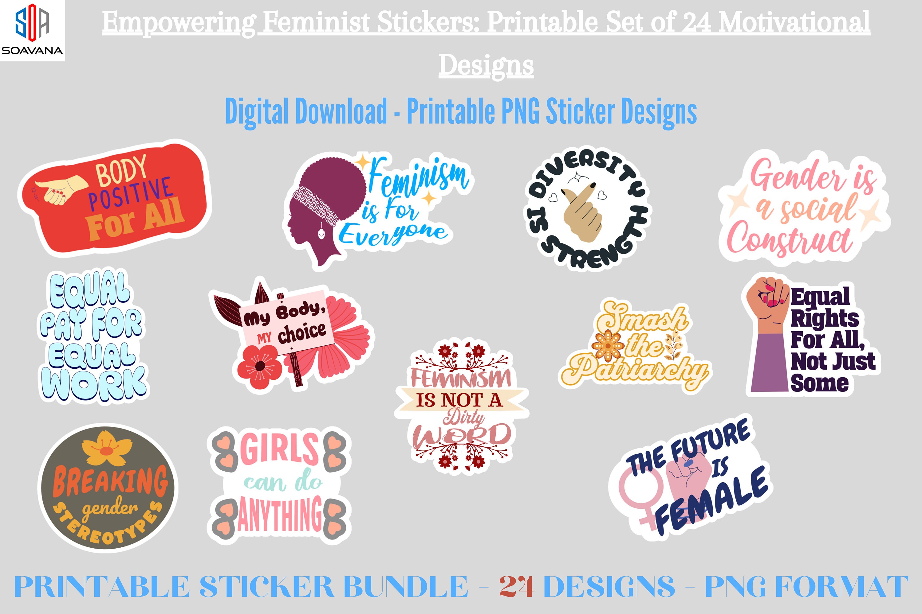 24 Set Feminist Printable Stickers for Independent Women Png,digital ...