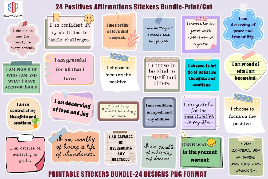 24 Positive Affirmations Stickers Printable Png,words of Affirmations ...