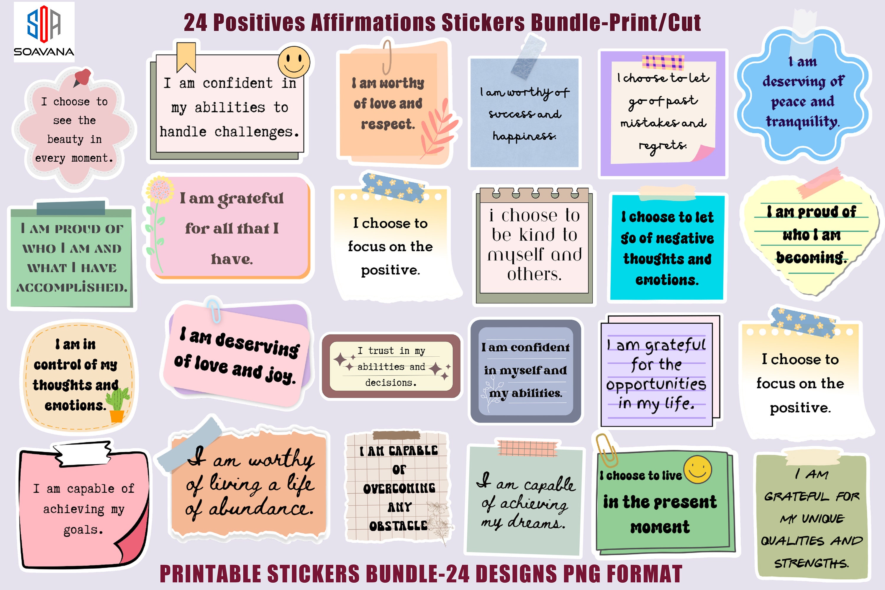 24 Positive Affirmations Stickers Printable Png,words of Affirmations ...