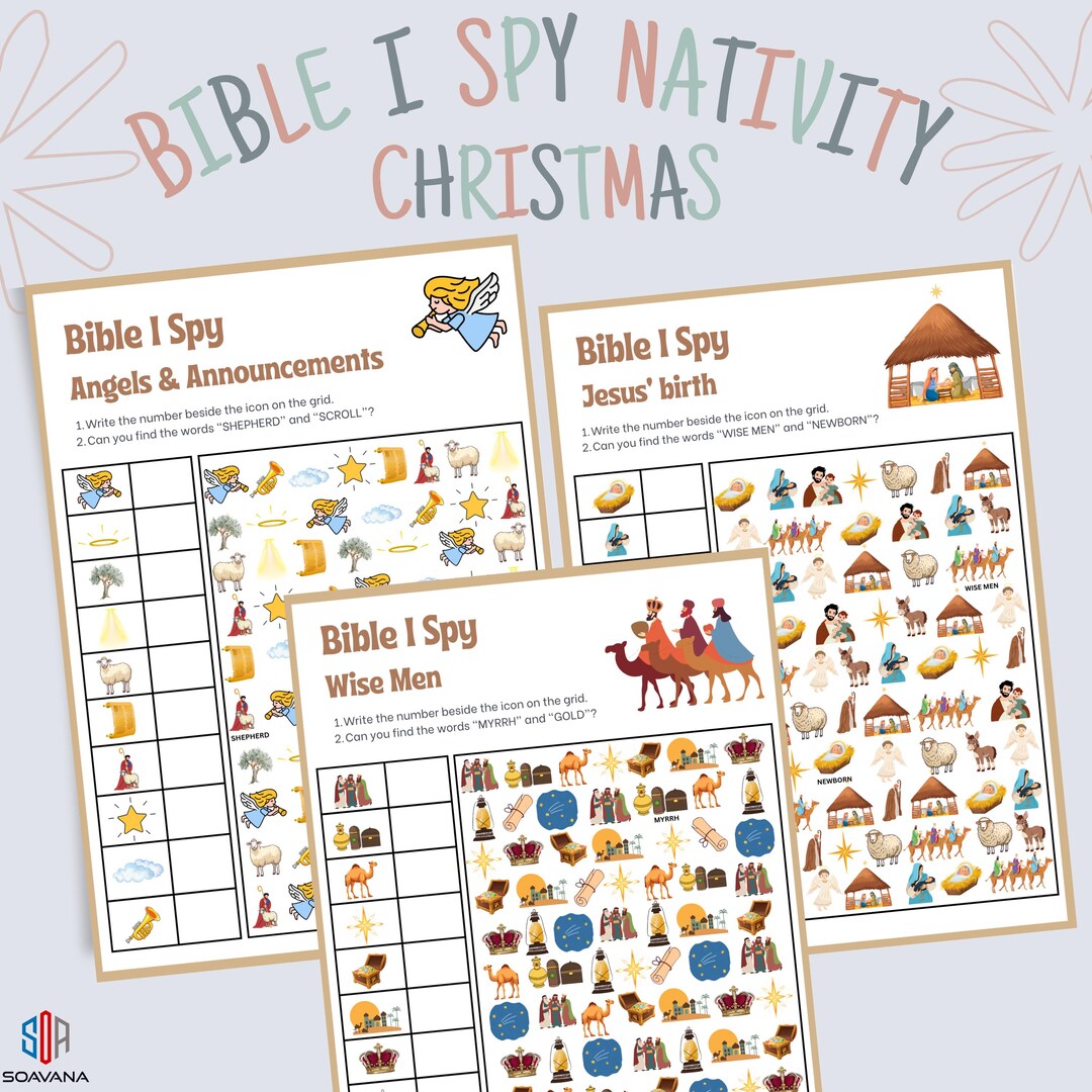 Christmas Nativity Bible I Spy Activity – Angels Announcements, Wise ...
