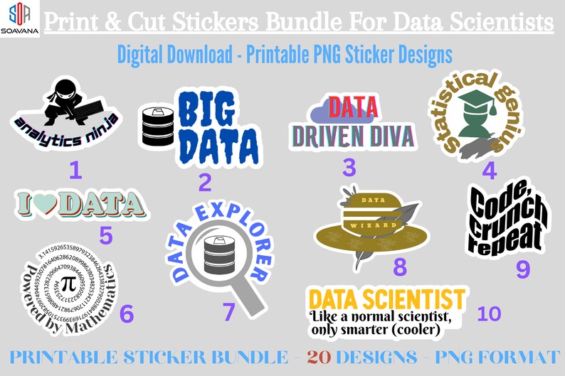 20 Printable Data Scientist Stickers,data Science Sticker, Scientist ...