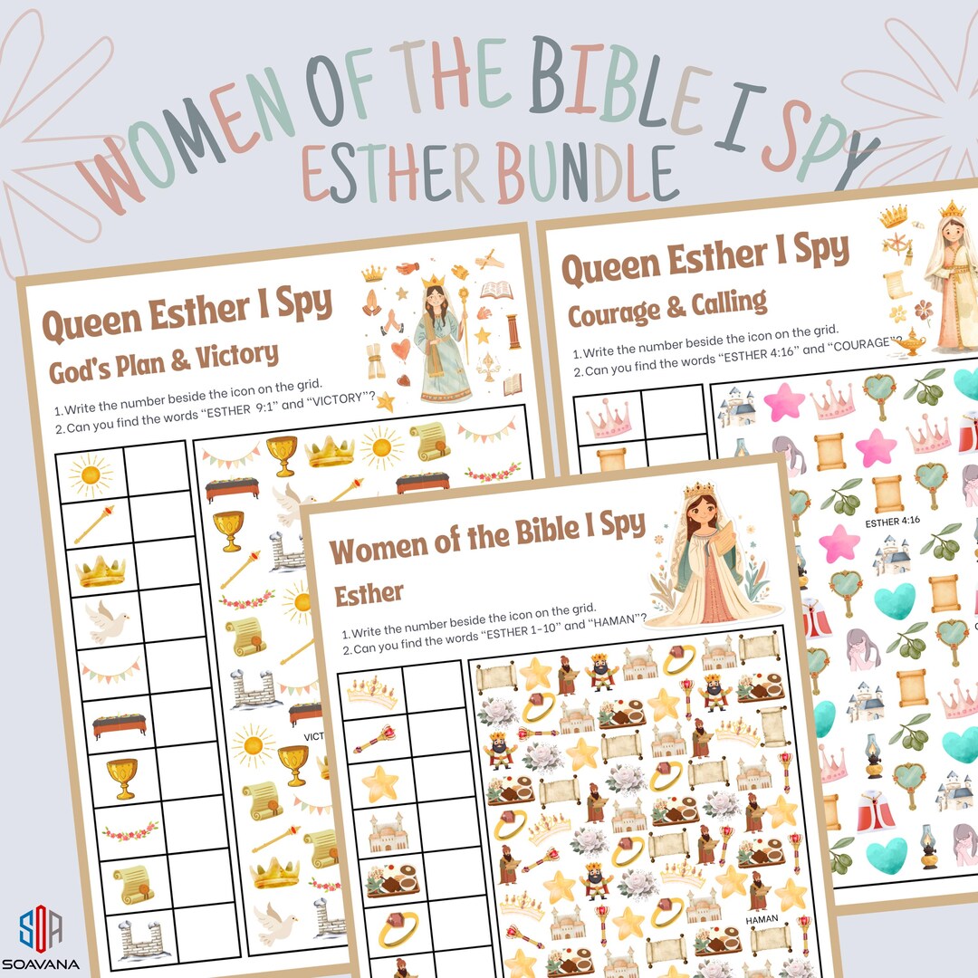 Queen Esther Bible I Spy Bundle Printable|courage Faith Victory Story ...