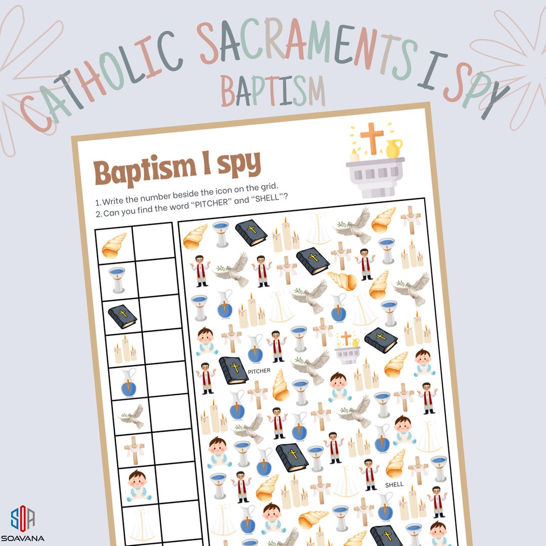 Catholic Baptism I Spy Printable for Kids|sacrament of Baptism Activity ...