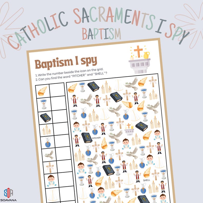 Catholic Baptism I Spy Printable for Kids|sacrament of Baptism Activity ...