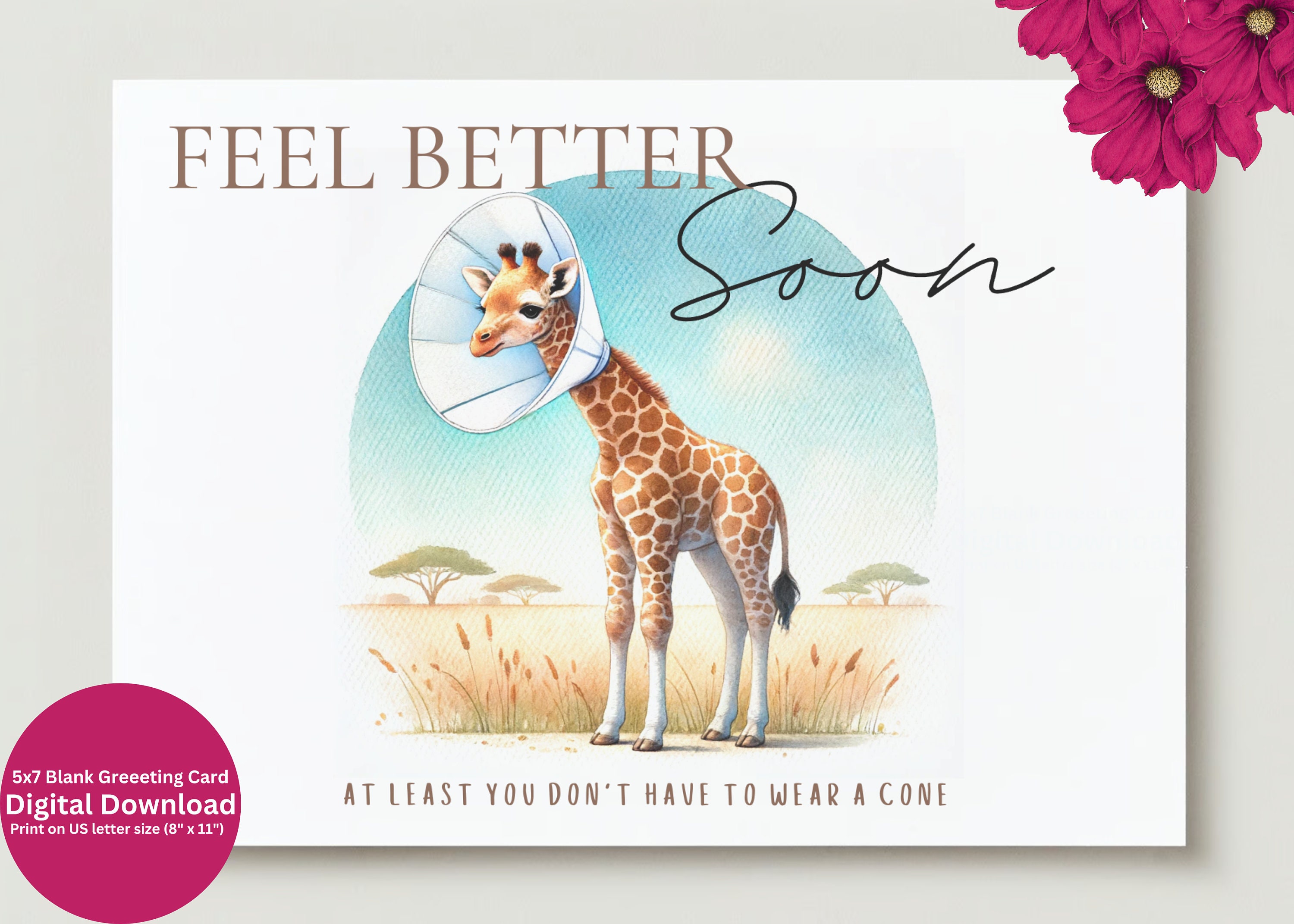 Printable Get Well Soon Card, Funny Card, Giraffe Cone Feel Better Soon ...