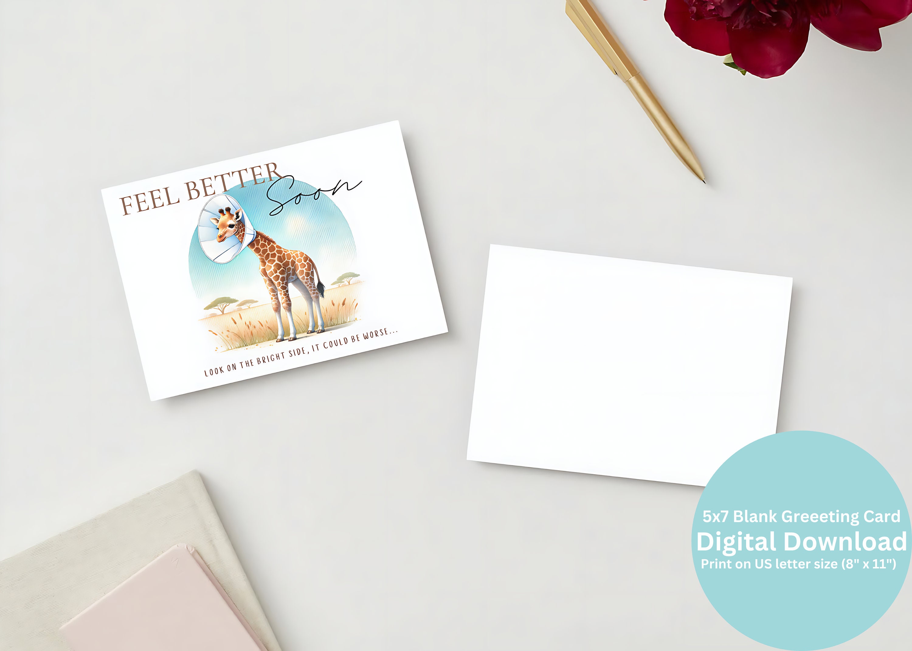 Printable Get Well Soon Card, Funny Card, Giraffe Cone Feel Better Soon ...
