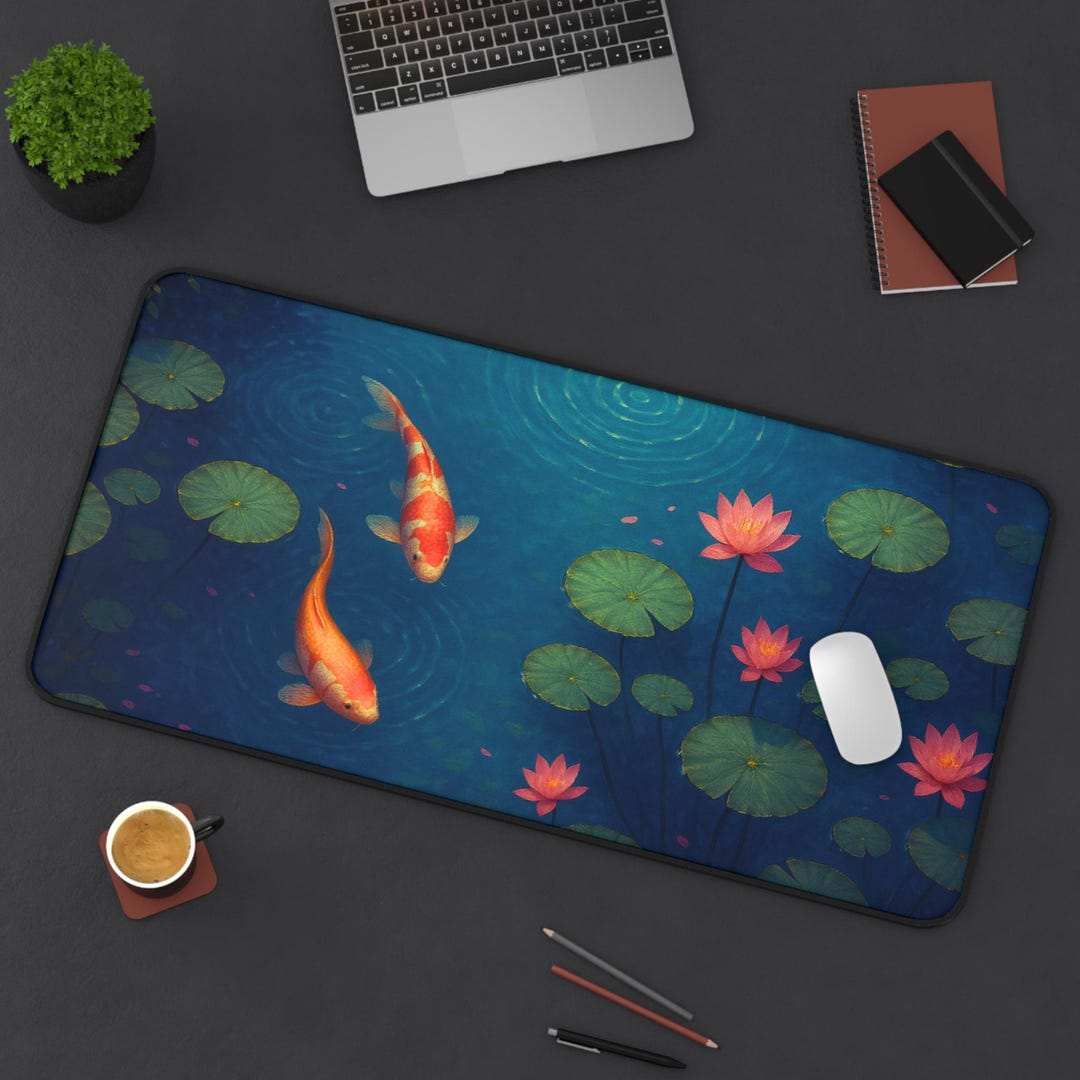 Serene Koi Pond Desk Mat, Home Office Decor, Gift for Gamers, Study ...