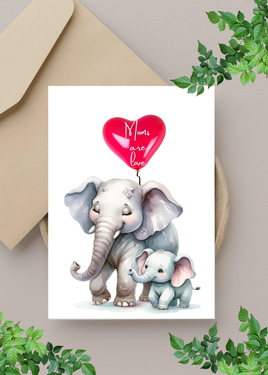 Heartwarming Mother's Day Greeting, Elephant Art, Animal Lover Card ...