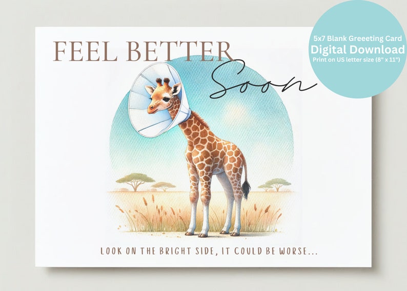 Printable Get Well Soon Card, Funny Card, Giraffe Cone Feel Better Soon ...