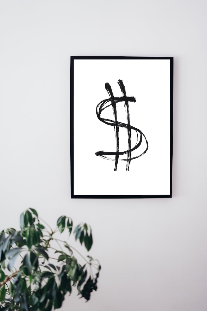 Dollar Sign Print, Black and White, Minimalist Wall Art, Modern ...