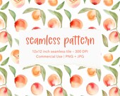 Peach Watercolor Seamless Pattern Peaches Digital Paper - Etsy