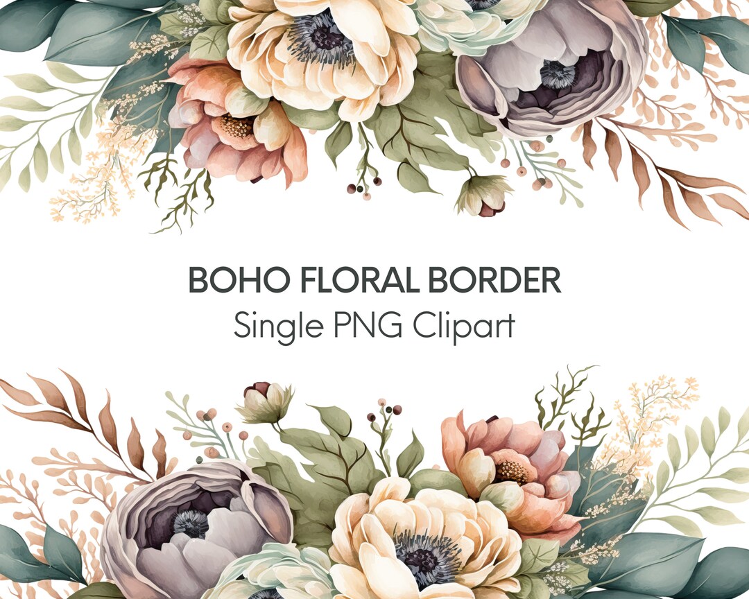 Boho Floral Bouquet Border Clipart PNG Element, Commercial Use, Digital ...
