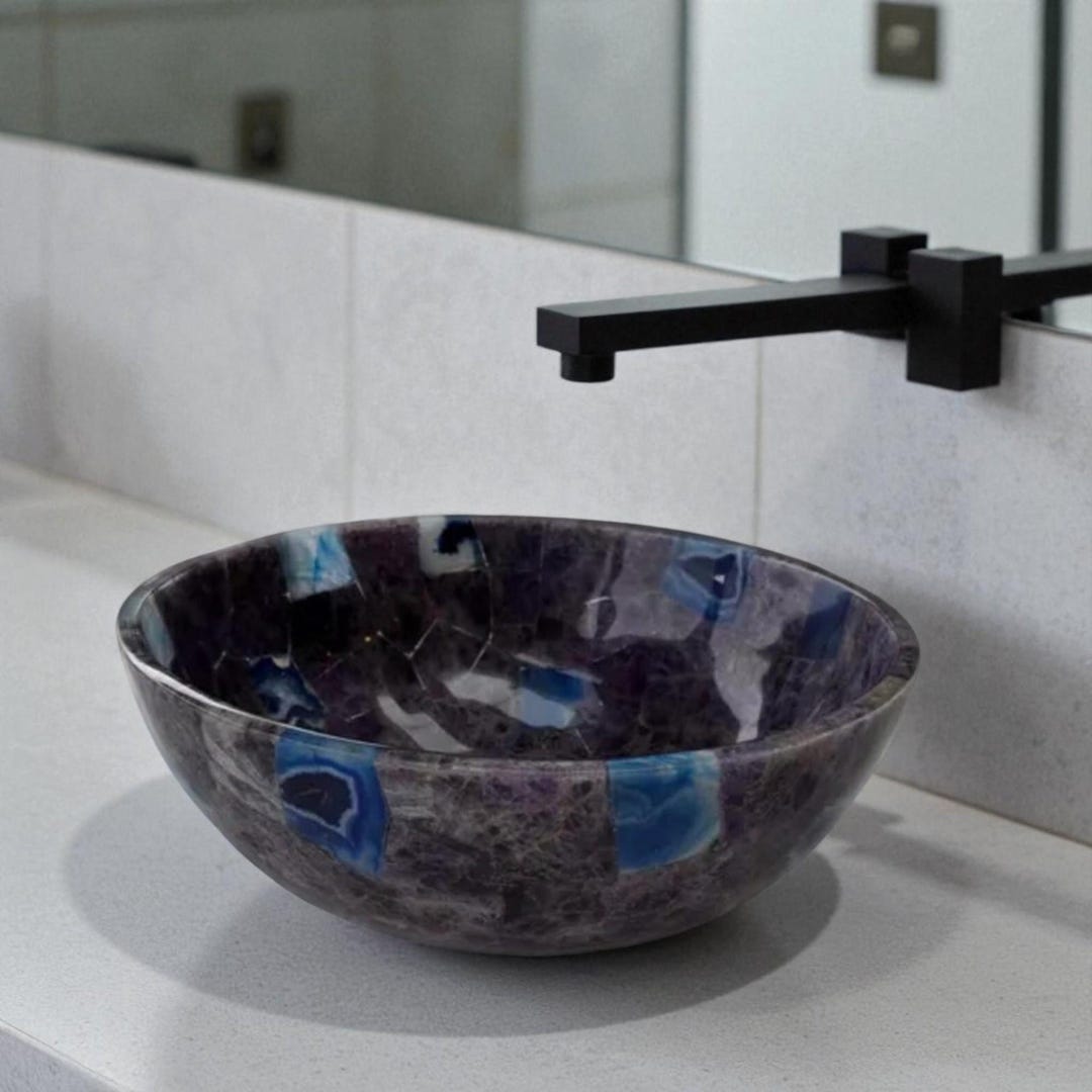 Handmade Amethyst Agate Vessel Sink: Luxury Bathroom Vanity Bowl - Etsy