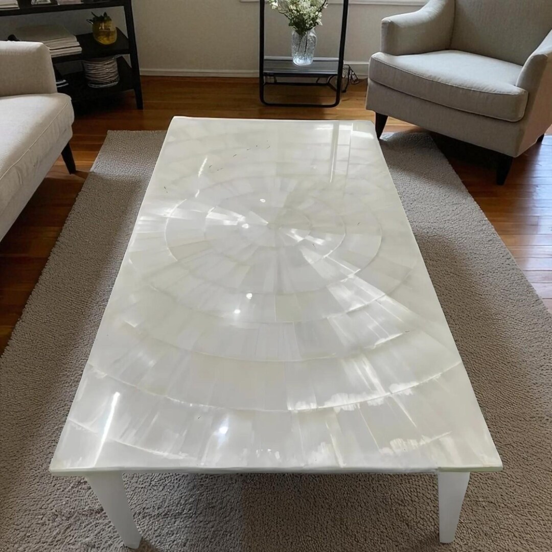 White Selenite Crystal Coffee Table: Handmade Boho Healing Stone ...