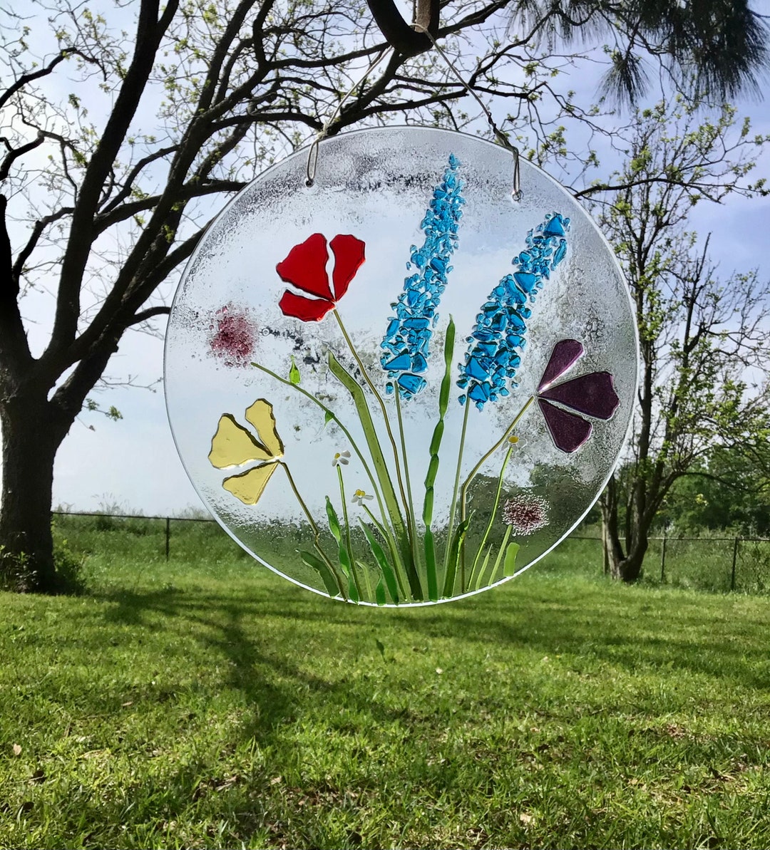Rainbow Poppy and Wildflower 8 Inch Round Suncatcher - Etsy