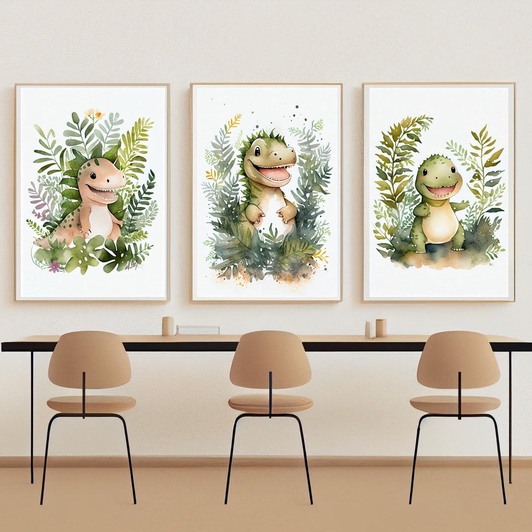 Watercolor Dinosaur Digital Download Set of 3 Dino Nursery - Etsy