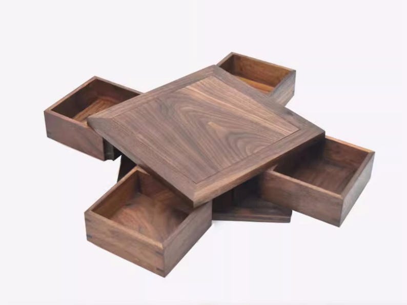 Custom Solid Walnut Hidden Device Rotating Open Jewelry Box/storage Box ...