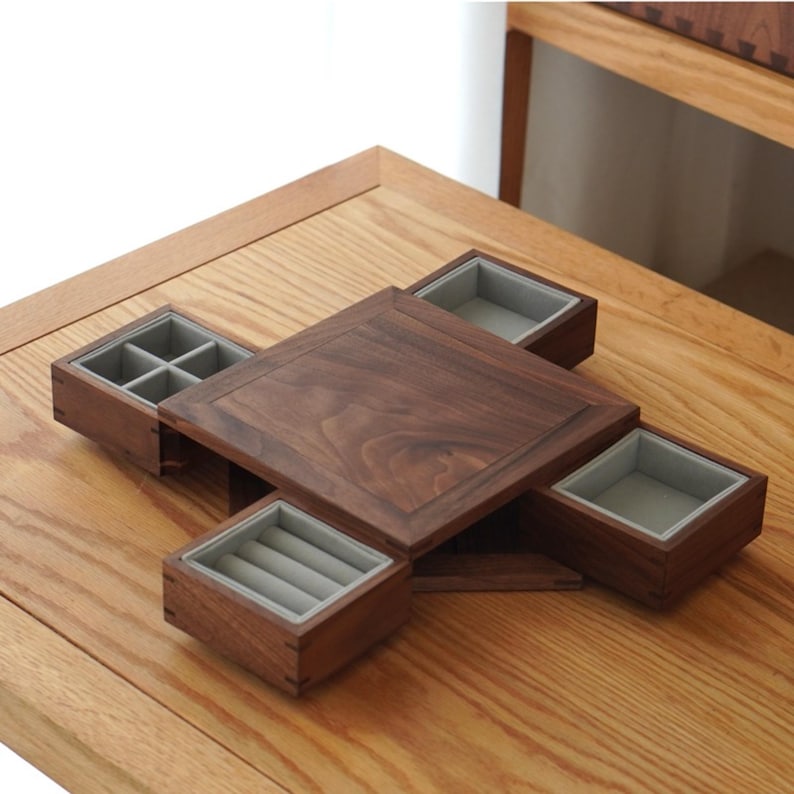 Custom Solid Walnut Hidden Device Rotating Open Jewelry Box/storage Box ...