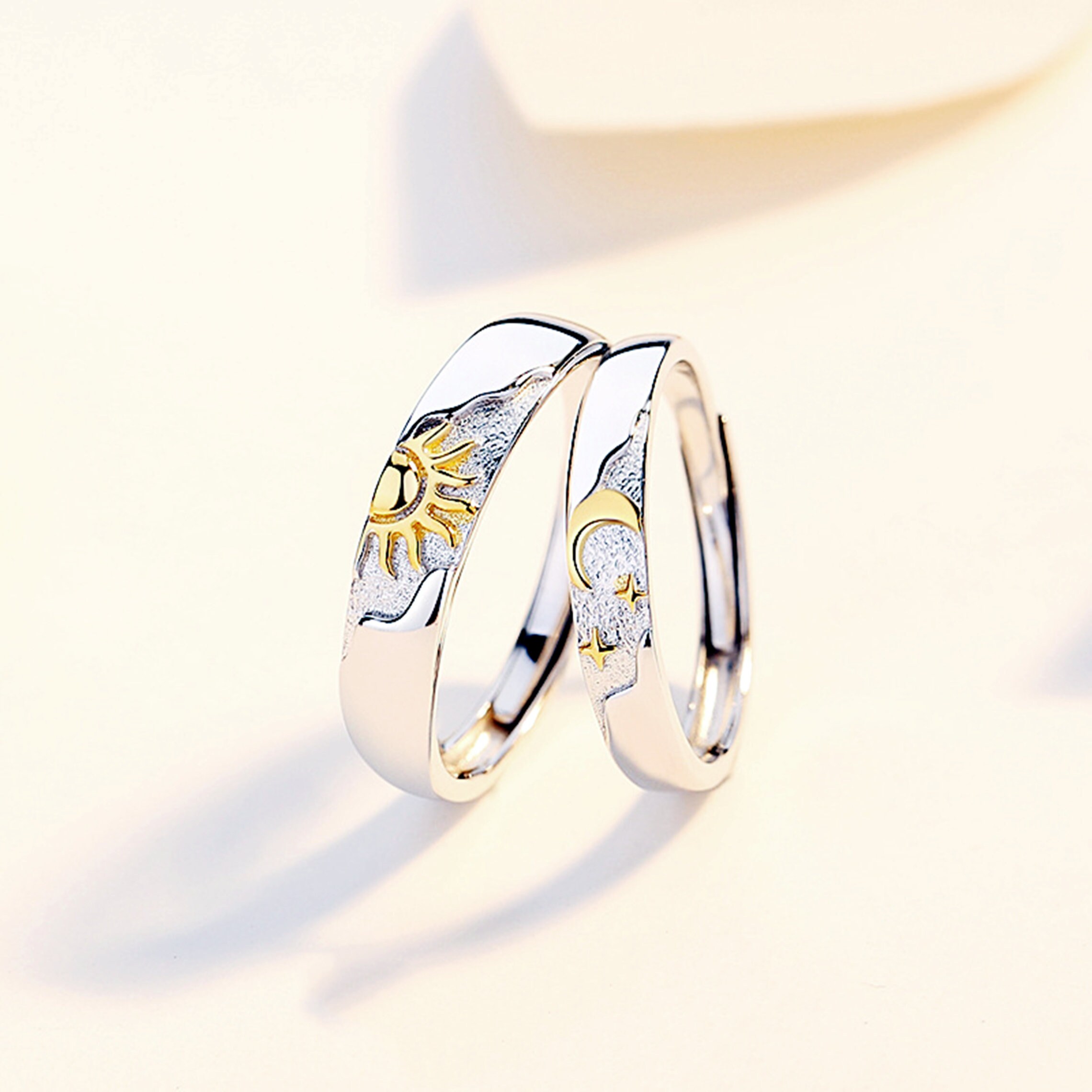 Engrave Name Couple Rings Silver Sun Moon Star Couple Rings - Etsy