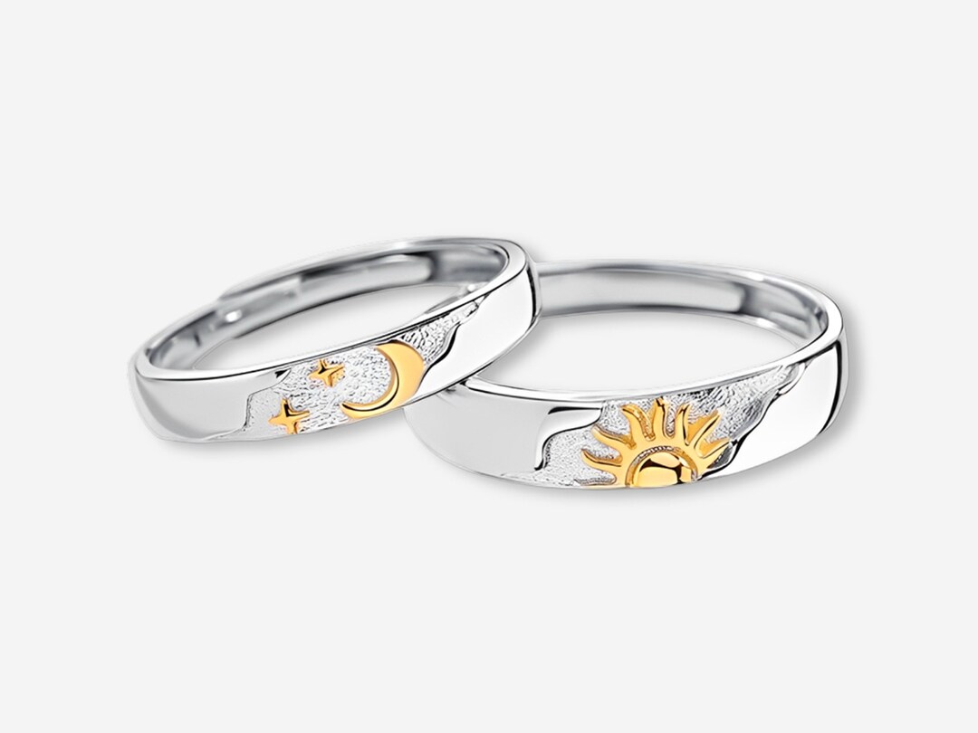 Engrave Name Couple Rings Silver Sun Moon Star Couple Rings Boyfriend ...
