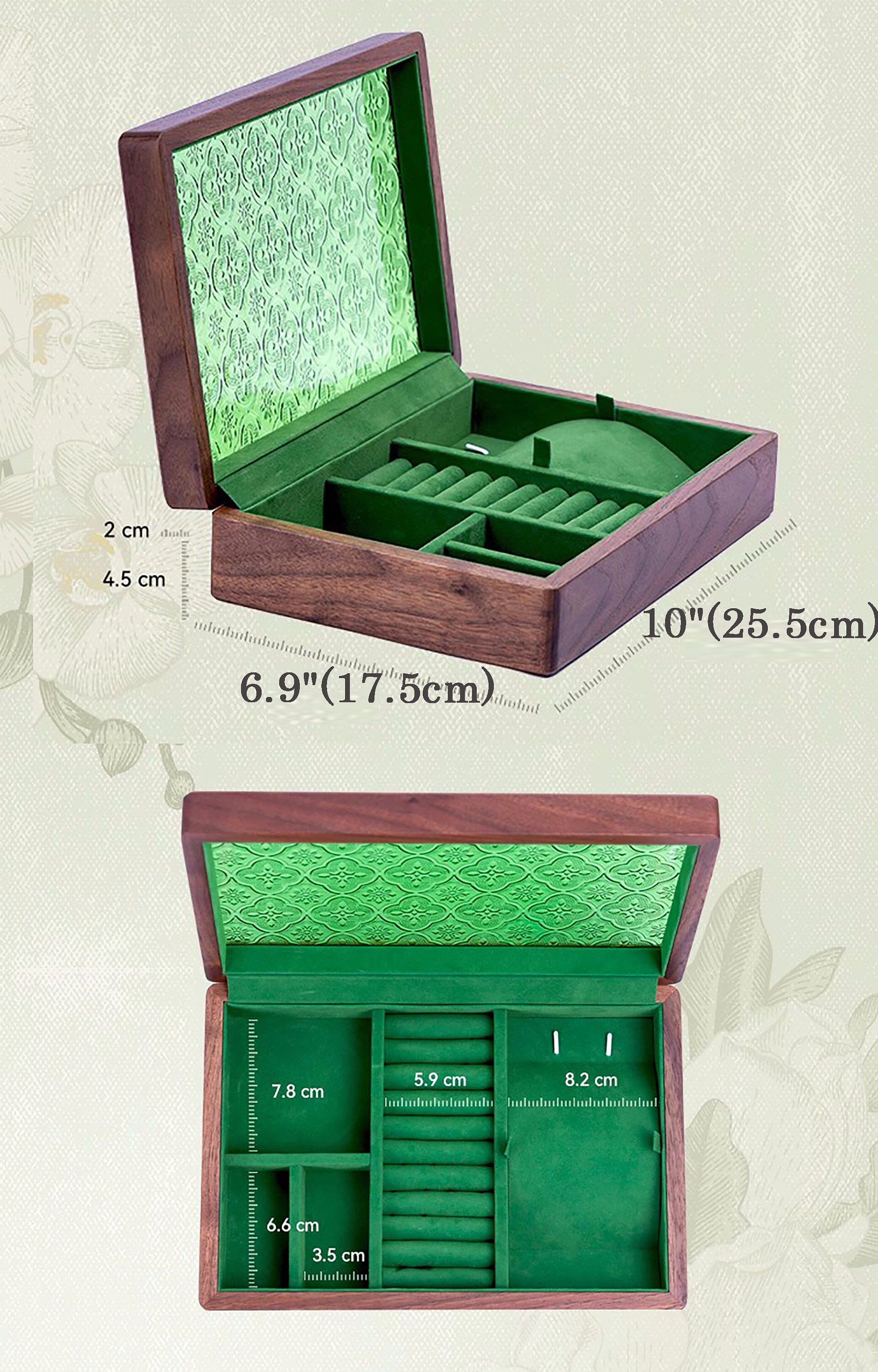 Vintage Glass Lid Jewelry Box, Solid Wood Jewellery Holder Storage ...