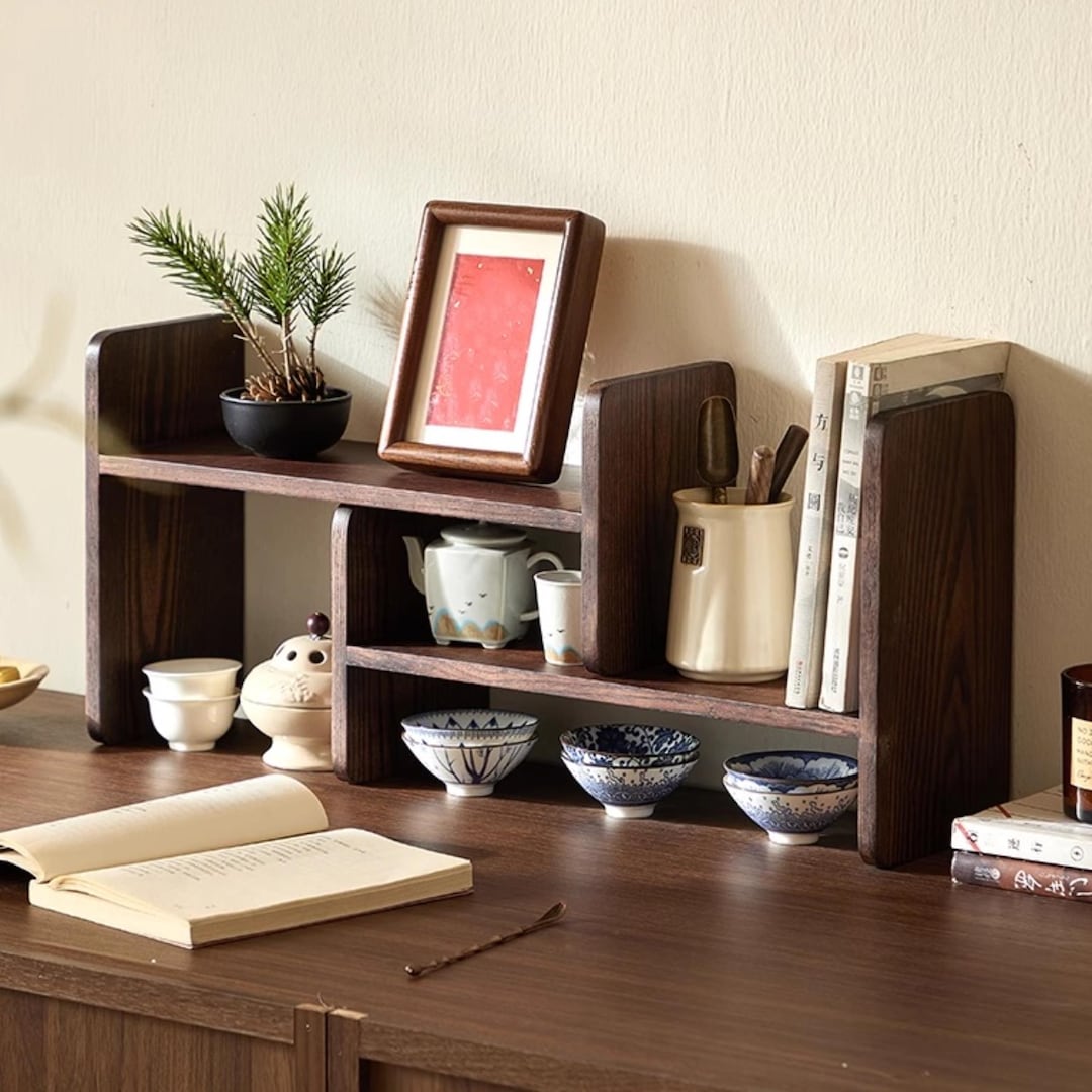 Wood Adjustable Desk Organizer, Table Top Book Stationery Shelf, Coffee ...