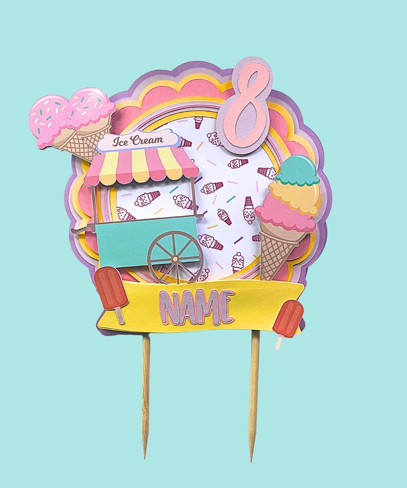 Ice Cream Themed Party Cake Topper, Colorful Ice Cream Cone Cake Topper ...
