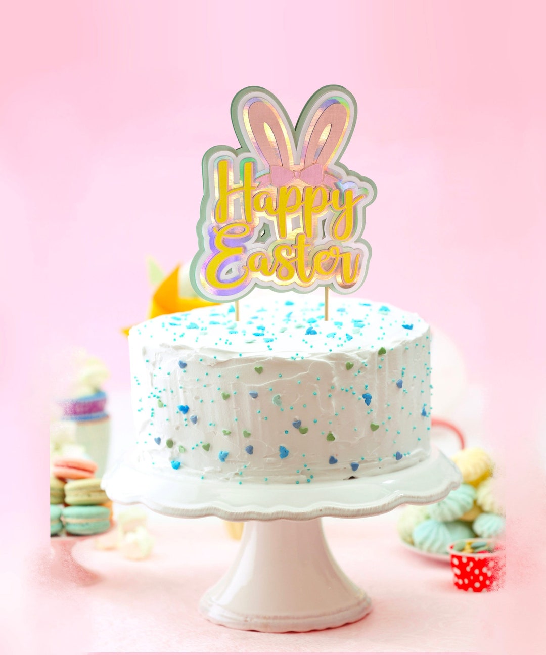 Easter Cake Topper, Bunny Cake Topper, Pastel Easter Cake Topper, Happy ...