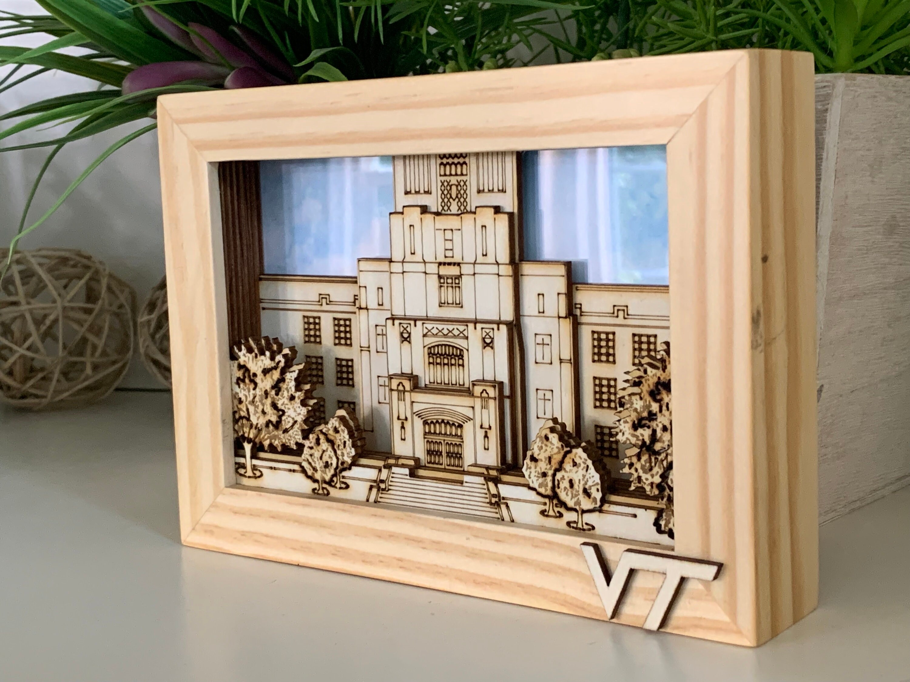 Virginia Tech Burruss Hall Frame Laser Cut Illustration 5x7 Wall or ...