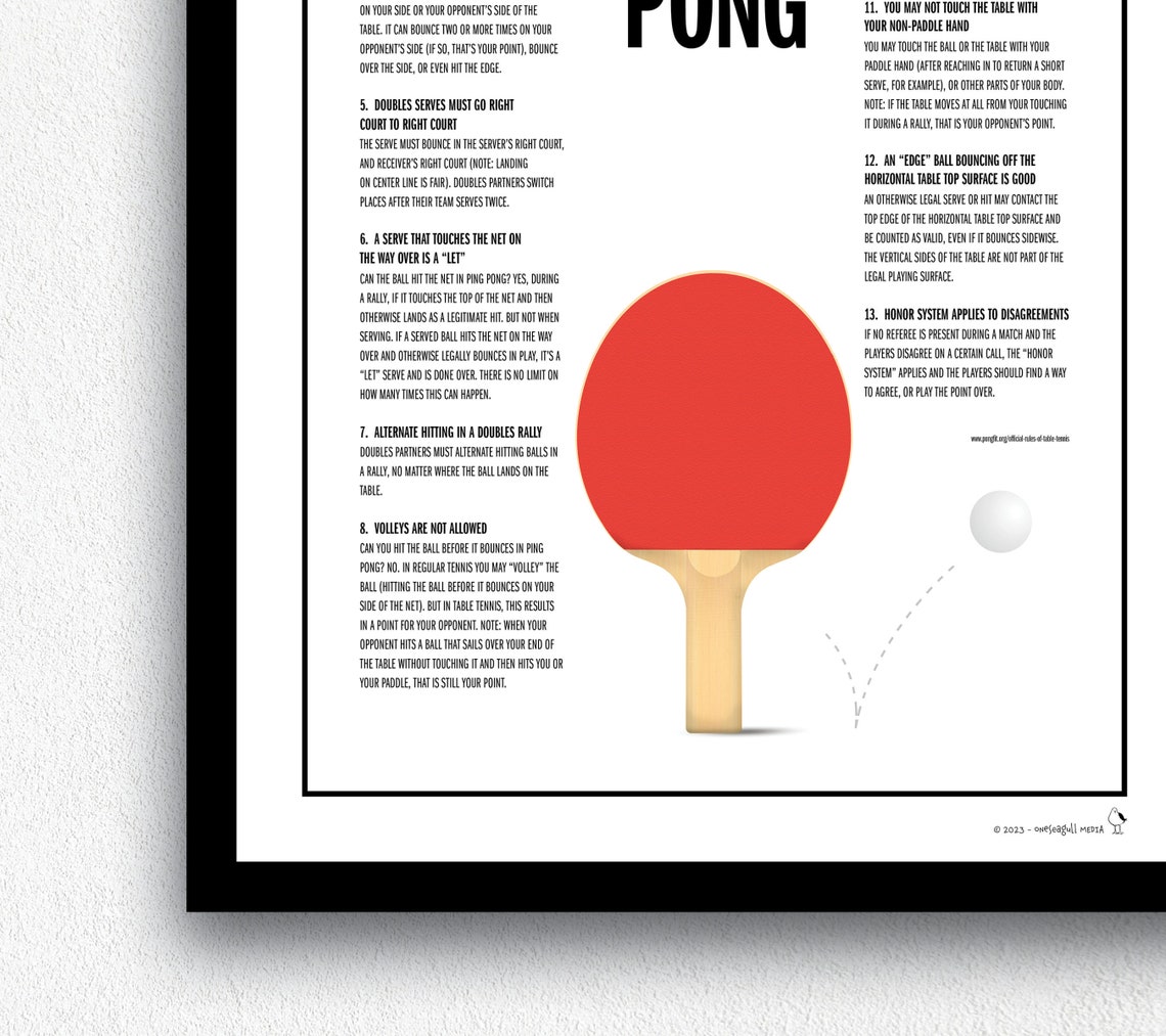 Ping Pong Game Printable Rules of Ping Pong Digital Downloadable Art ...