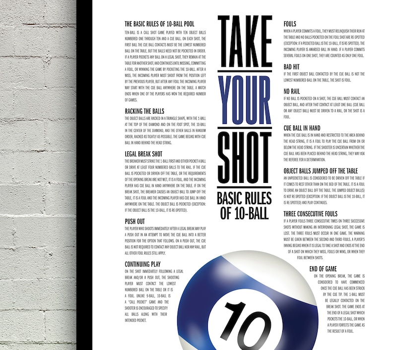 Pool Game Printable| Ten Ball | Rules of Ten Ball | Billiards | Digital ...