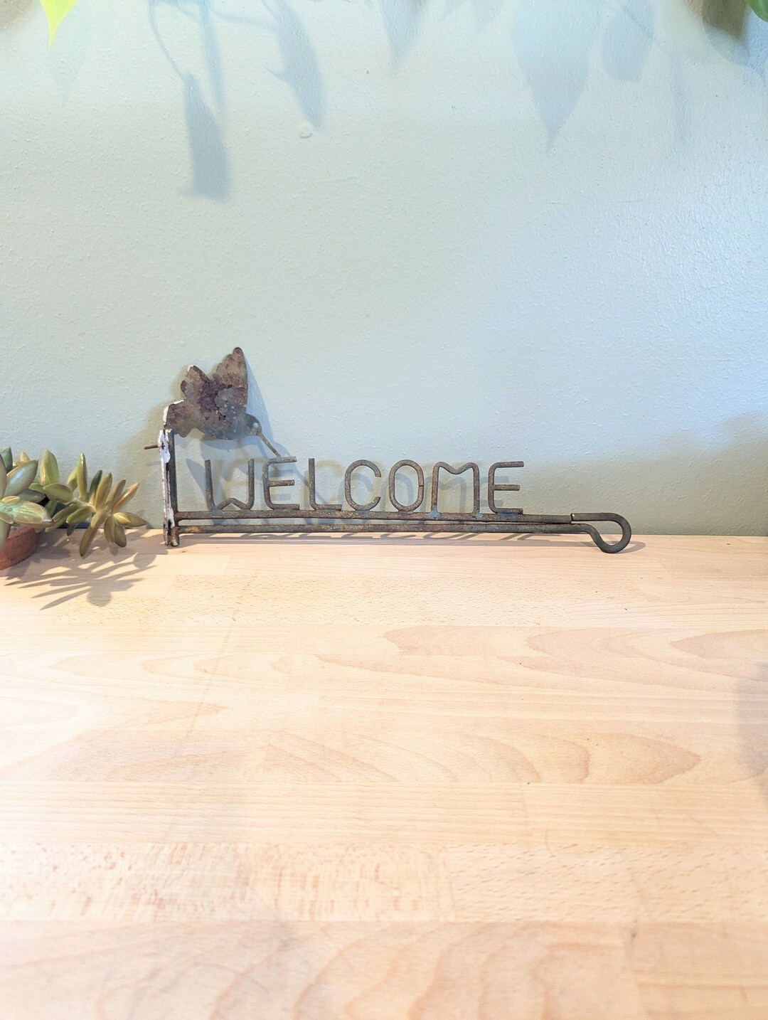 Vintage Welcome Bird Hanging Metal Store Sign Hummingbird Rustic Shabby ...