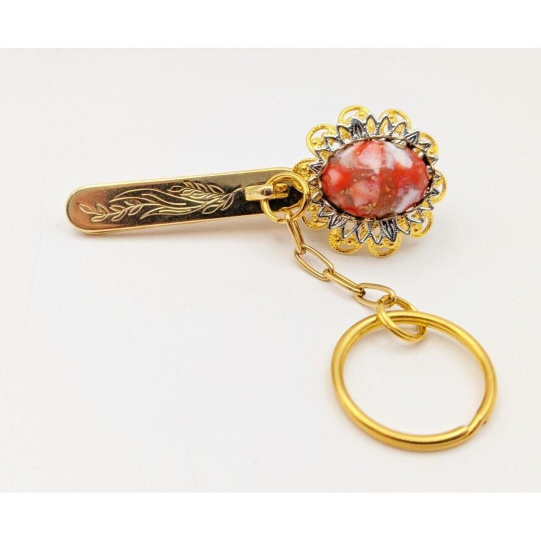 Vintage Kings Key Finder Los Angeles Key Ring Clip Red Stone Dual Tone ...