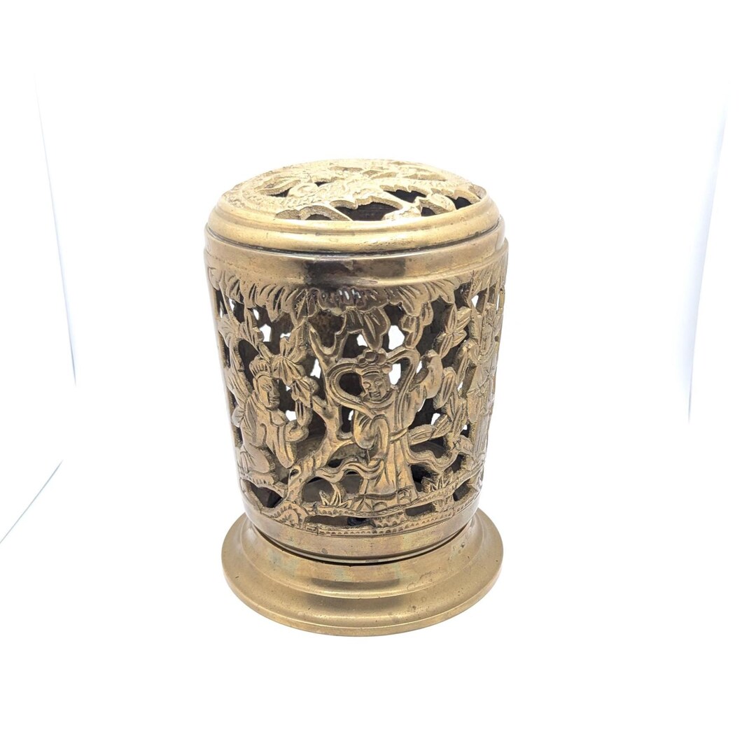 Rare Vintage Brass Candle Lantern Incense Holder Chinoiserie Altar ...