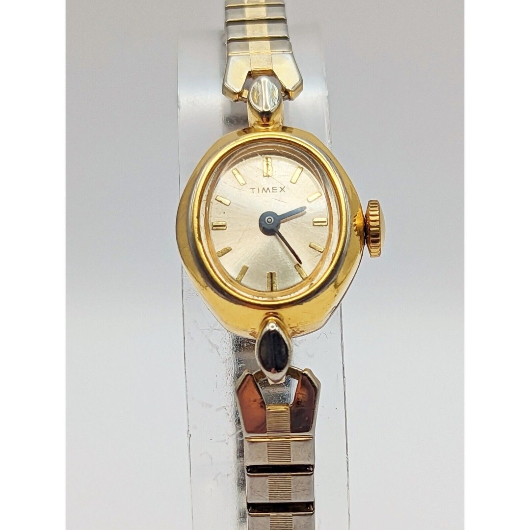 Vintage Timex Ladies Gold Tone Manual Analog Runs Silver Tone MCM Keeps ...