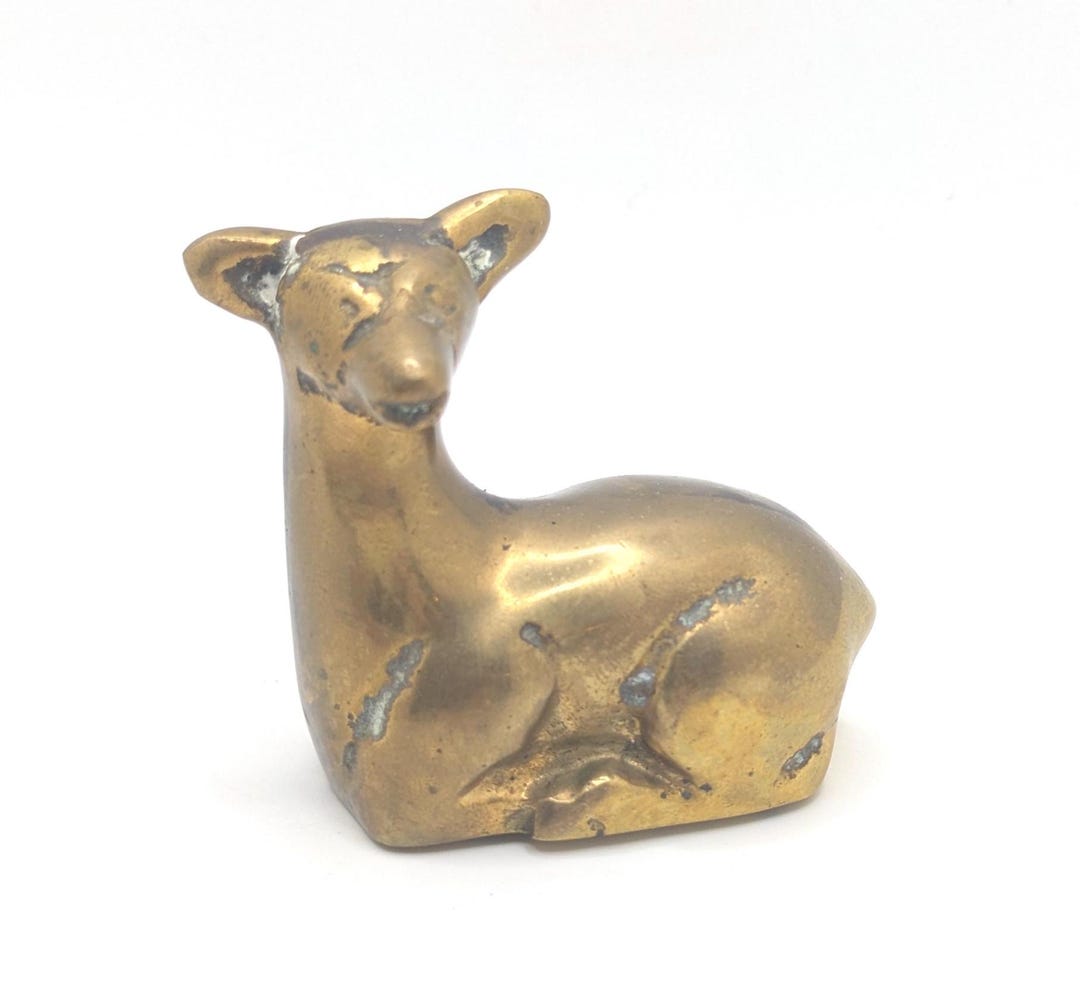 Vintage Brass Fawn Deer Doe Figurine MCM Mid Century Modern Resting ...