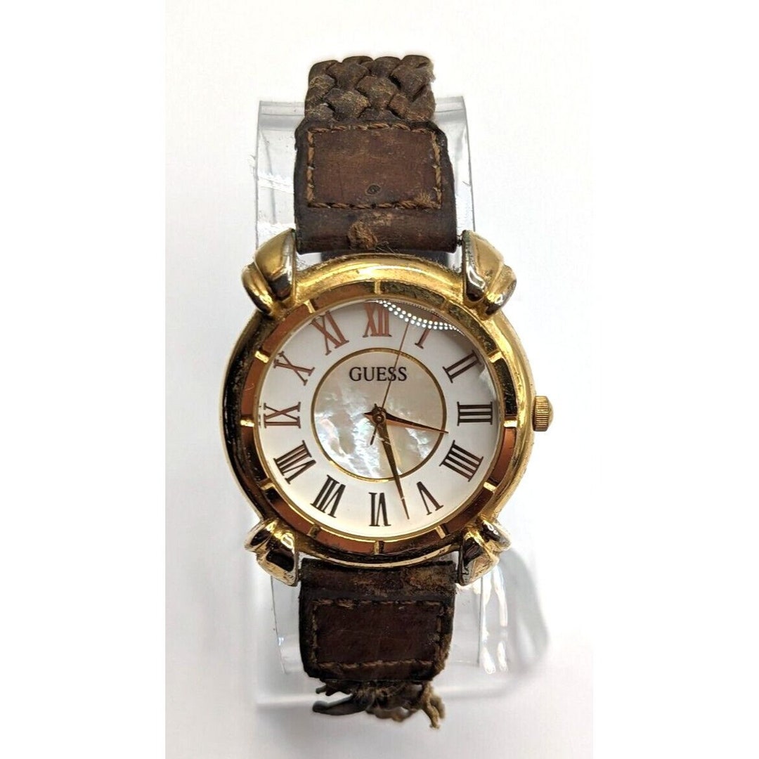 Rare Vintage 1992 Guess Watch Gold Tone Guess? WR Keeps Time New ...