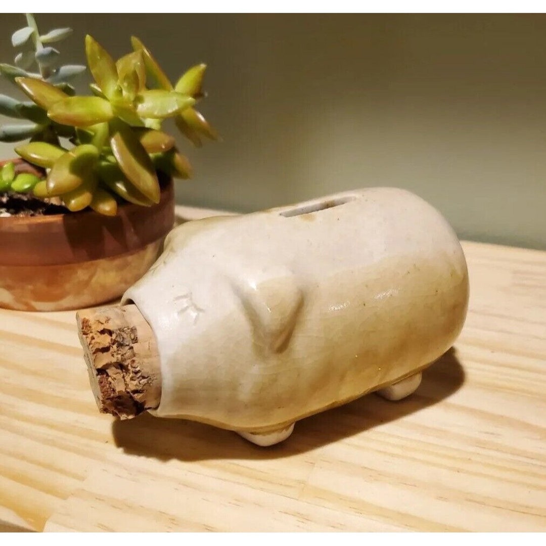Vintage Ceramic Studio Art Pottery Piggy Bank Pig Drip Glaze Cork Nose ...