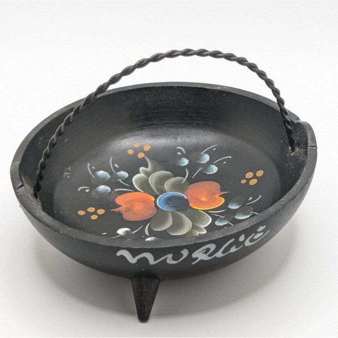 Vintage Wood Hand Made Norway Signed Flower Trinket Bowl Multicolor ...