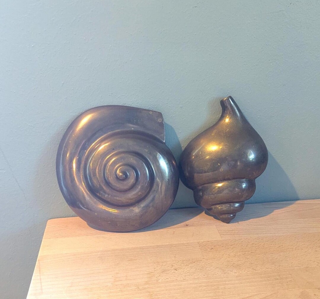 2 Vintage Large Brass Seashell Shell Wall Decor Snail Hanging HEAVY ...