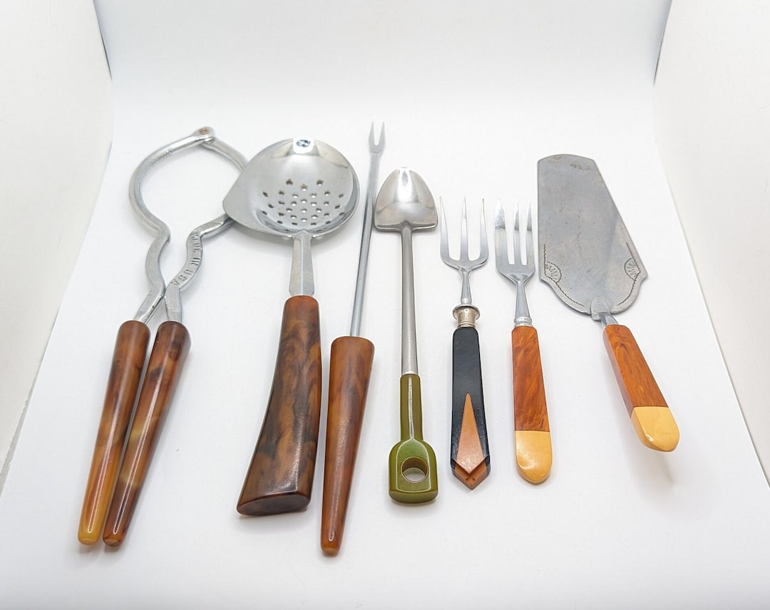 Large Lot of Bakelite Art Deco Kitchen Utensils Jar Opener Forks Fondue ...