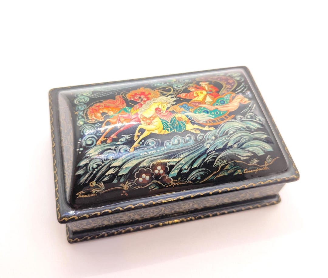 Vintage Ukranian Lacquer Jewelry Box Horse Hand Painted Artist Signed ...